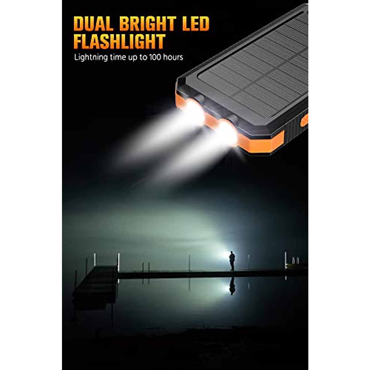 Feeke Solar-Charger-Power-Bank - 36800mAh Portable Charger,QC3.0 Fast Charger Dual USB Port Built-in Led Flashlight and Compass for All Cell Phone and Electronic Devices(Orange)