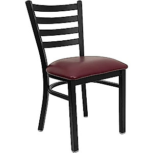 Flash Furniture 4 Pk. HERCULES Series Black Ladder Back Metal Restaurant Chair - Burgundy Vinyl Seat