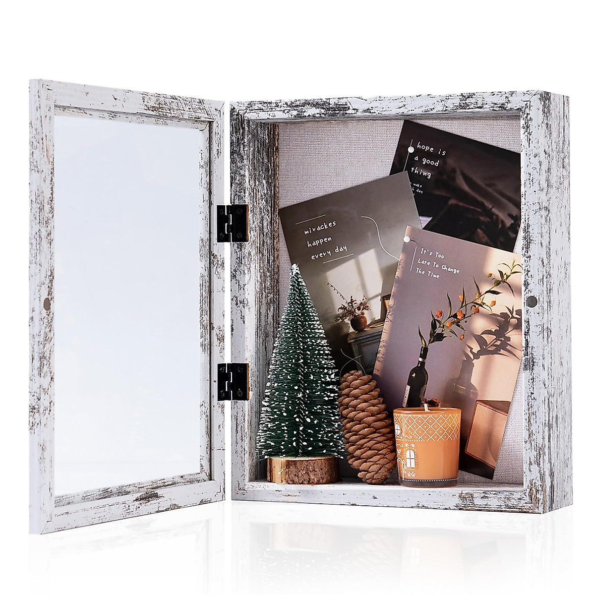 Muzilife 8x10 Shadow Box Picture Frame - 2.16" Interior Deep Wood & Glass Rectangle Display Case Ready to Hang Memory Box Baby Sports Memorabilia, Pins, Awards, Tickets, and Photos, Rustic White