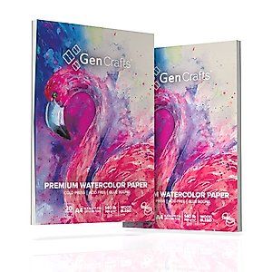 GenCrafts Watercolor Paper Pad 2 Pack - A4 8.3x11.7" - 60 Sheets Total (140lb/ 300gsm) - Cold Press Acid Free Art Sketchbook Pad for Painting & Drawing, Wet, Mixed Media