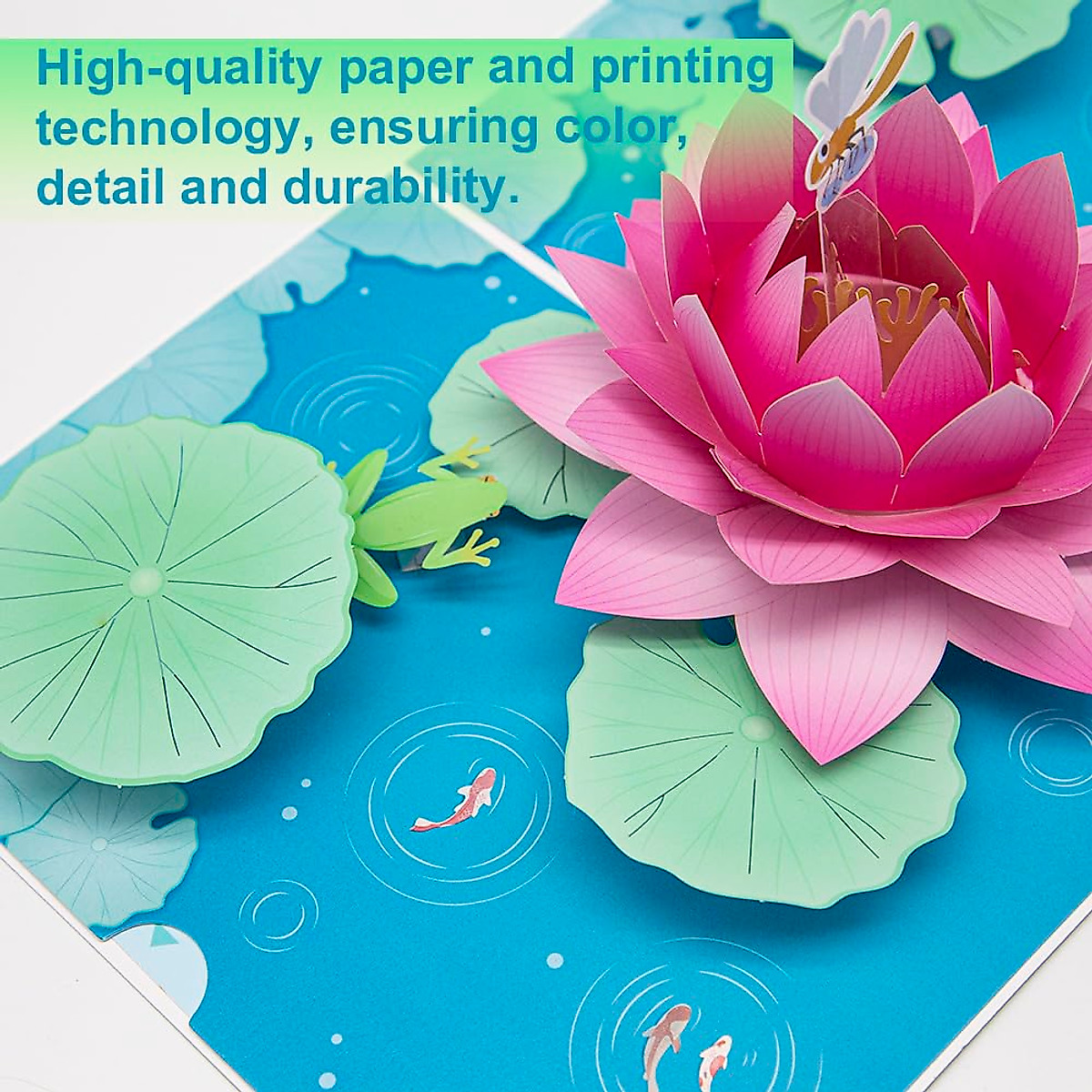 Sharonlily Dragonfly and Lotus Pop Up Card, 3D Water Lily Card, Birthday, Thank You, Congratulation, All Occasion