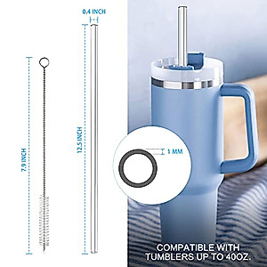 8 Pack Replacement Straws Compatible with Stanley Adventure Travel Tumbler, Reusable Plastic Straws with Cleaning Brush, Compatible with Stanley 40 oz Cup Accessories（12.5inch Long） (8 Pack)