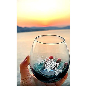 Valentines Day Gifts for Mother Father, Tribal Sea Turtles Handmade Engraved Crackle Turquoise Wine Glass, Gifts for Turtle Lovers Women