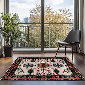 RugOrama Area Rug, 4' x 6', Non-Slip Design, Machine Washable, Soft and Fluffy Shaggy Bedside Rugs for Bedroom, Dining Room, Living Room, Hallway and so on (Christmas Tree Pattern)