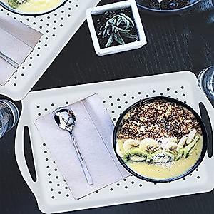 Non Slip Food Serving Tray with Handles, Rectangle Anti-Slip Non-Toxic Dishwasher Safe Tray for Snack Fruit Dessert Breakfast Drink(White)