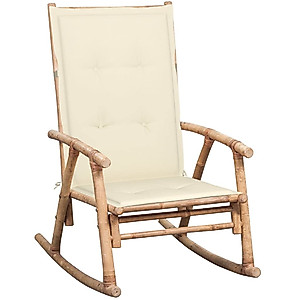 Tidyard Rocking Chair with Cushion Bamboo Armchair for Patio, Balcony, Porch, Backyard Style C