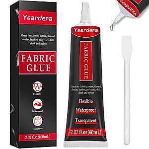 Yeardera Fabric Glue Permanent, Clear Fabric Glue for Clothing Permanent Washable, Fabric Fusion Glue for All Fabrics, Clothes, Leather, Cotton, Flannel, Denim, Polyester, Doll Repair (Fabric Glue)