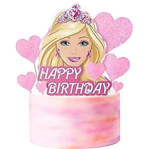 Girl Cake Topper Set, Happy Birthday Cake Toppers, Heart Party Supplies Favor Cake Decorations Pink Party Girly Set