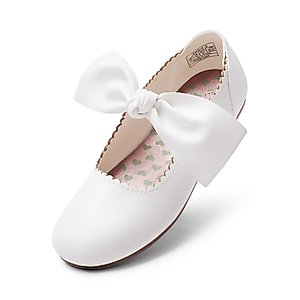 DREAM PAIRS Girls Ballerina Flats Mary Jane Front Bow Dress Shoes Angie-5 White Size 2 Little Kid