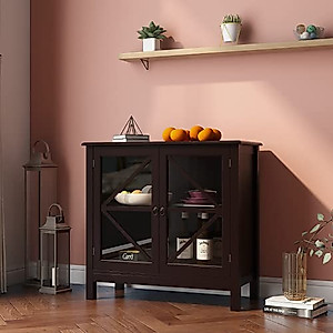 RASOO Sideboard Cabinet Display Buffet Storage Cabinet with Double Framed Glass Doors Entry Cabinet for Home Kitchen Dining Room, Cupboard Console Table, Espresso