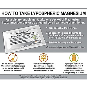 Lypo–Spheric Magnesium L–Threonate – 30 Packets – 1,000 mg Magnesium Per Packet – Liposome Encapsulated for Improved Absorption – Professionally Formulated & 100% Non–GMO