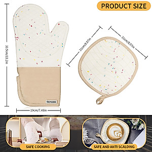 Dorkuova Oven Glove Cute,Cooking Mittens,Oven Mittens for Kitchen,Oven Gloves for Kitchen,Non-Slip Grip,Washable Silicone Oven Mitts Heat Resistant 500°F, Cooking Baking(Cream