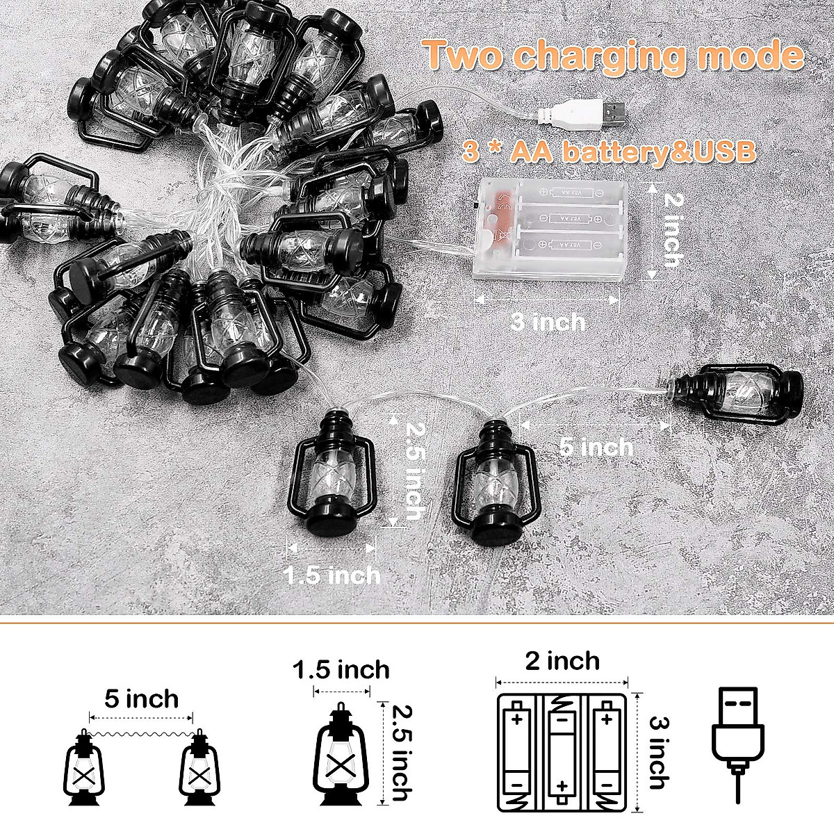 AceList 30 LED Black Lantern String Lights Mini Kerosene Lamp for Indoor Outdoor Patio Garden Holiday Home Wedding Party Christmas Tree New Year Ramadan Decorations(Warm White Light)