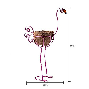 MorTime Flamingo Bird Planter, Pink Metal Flamingo with Basket Decorative Pots Containers Stand for Indoor Outdoor Home Garden Patio Lawn… (30 in)