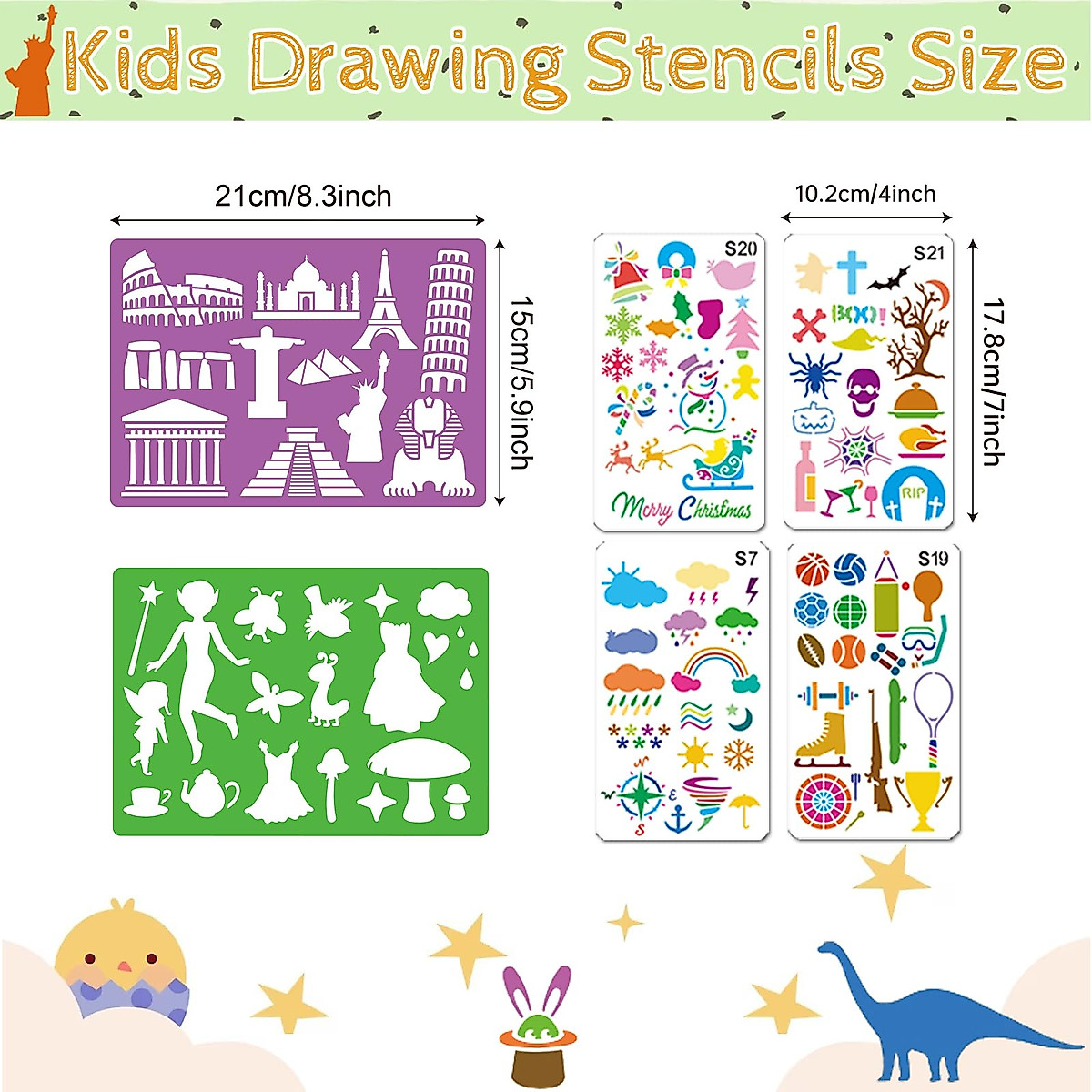 Drawing Stencils for Kids 30 Pieces Kids Stencils for Drawing with 500+ Patterns, Great Art Stencils Gift for Boys Girls Birthday Christmas