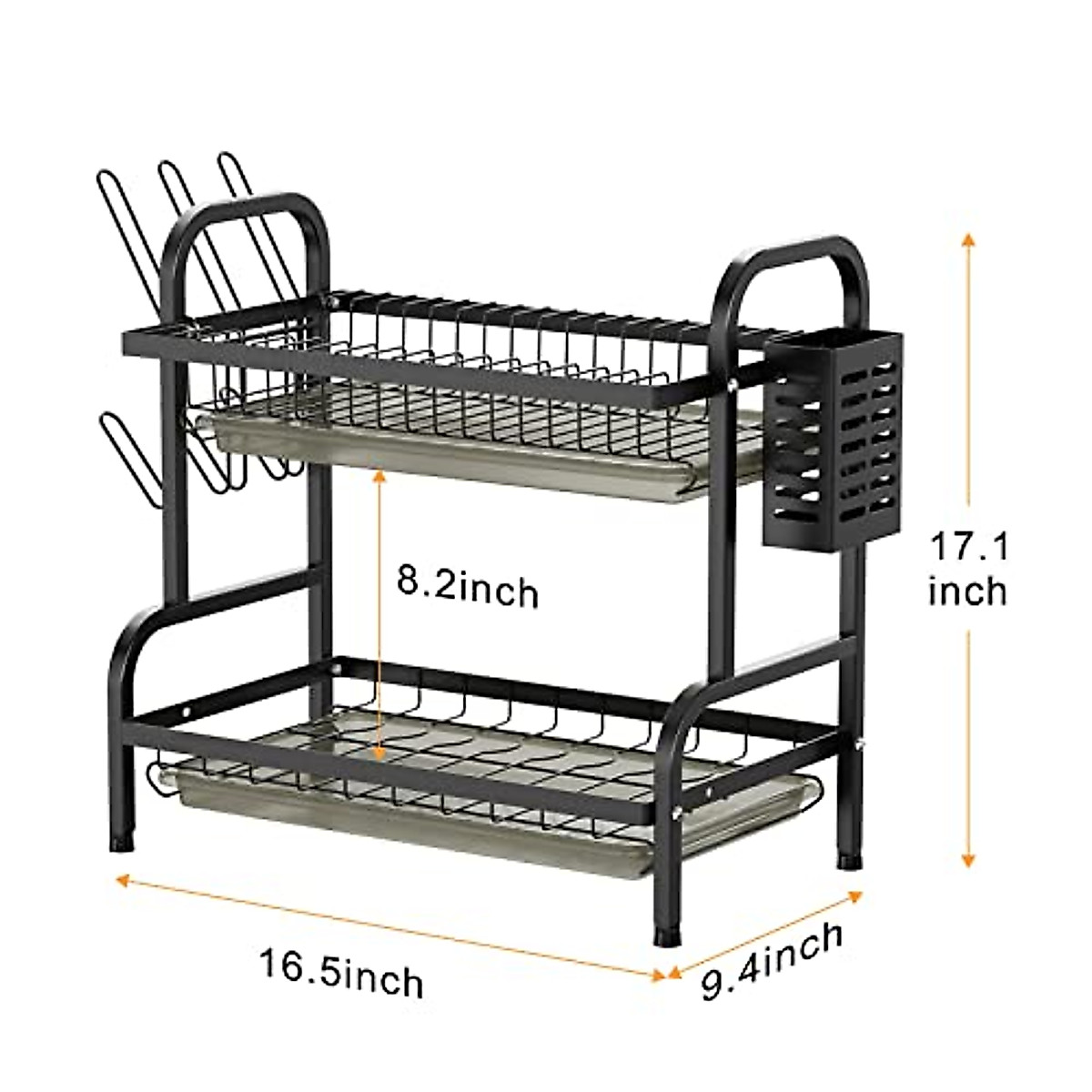iSPECLE Dish Drying Rack for Kitchen Counter 2 Tier Dish Rack with Cup Holder, Dish Drainer with Drainboard and Utensil Holder Large Capacity for Small Kitchen Countertop Saving Space