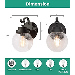 KSANA Outdoor Wall Lights Exterior, Rust-Proof Outside Lights for House Wall Mount with Bubble Glass, Spherical Outdoor Wall Sconce for Porch, Yards, Patio, Garden, Balcony, Hallway, Black Finish