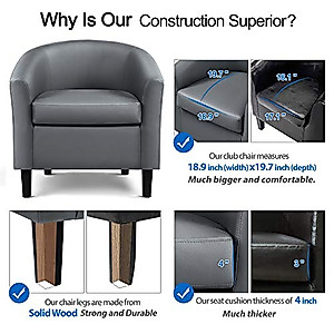 Yaheetech Barrel Chair, Accent Chair Faux Leather Club Chair Comfy Armchair Modern Style Tub Chair for for Living Room Bedroom, Gray