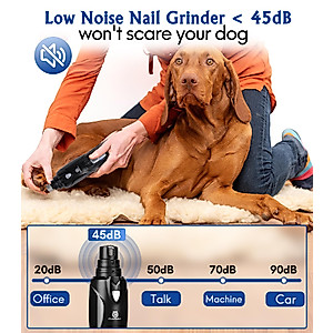 Petsaunter Dog Nail Grinder, 2-Speed and LED Light, Powerful Touch-Switch, Quiet and Low-Vibration Dog Nail Trimmers, and 3 Ports for Large Dogs, Medium, Small Dogs Cats Pets with Hard or Thick Nail