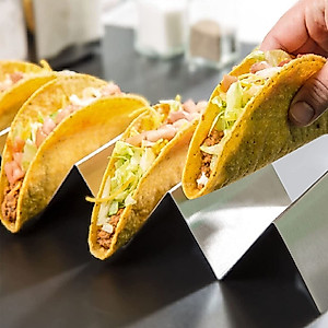 RHBLME 6 Pack Taco Holders, Stainless Steel Taco Tray with Handle, Stylish Taco Shell Holders for 3 Tacos, Use as a Taco Rack to fill Tacos with Ease - Safe for Dishwasher, Oven and Grill