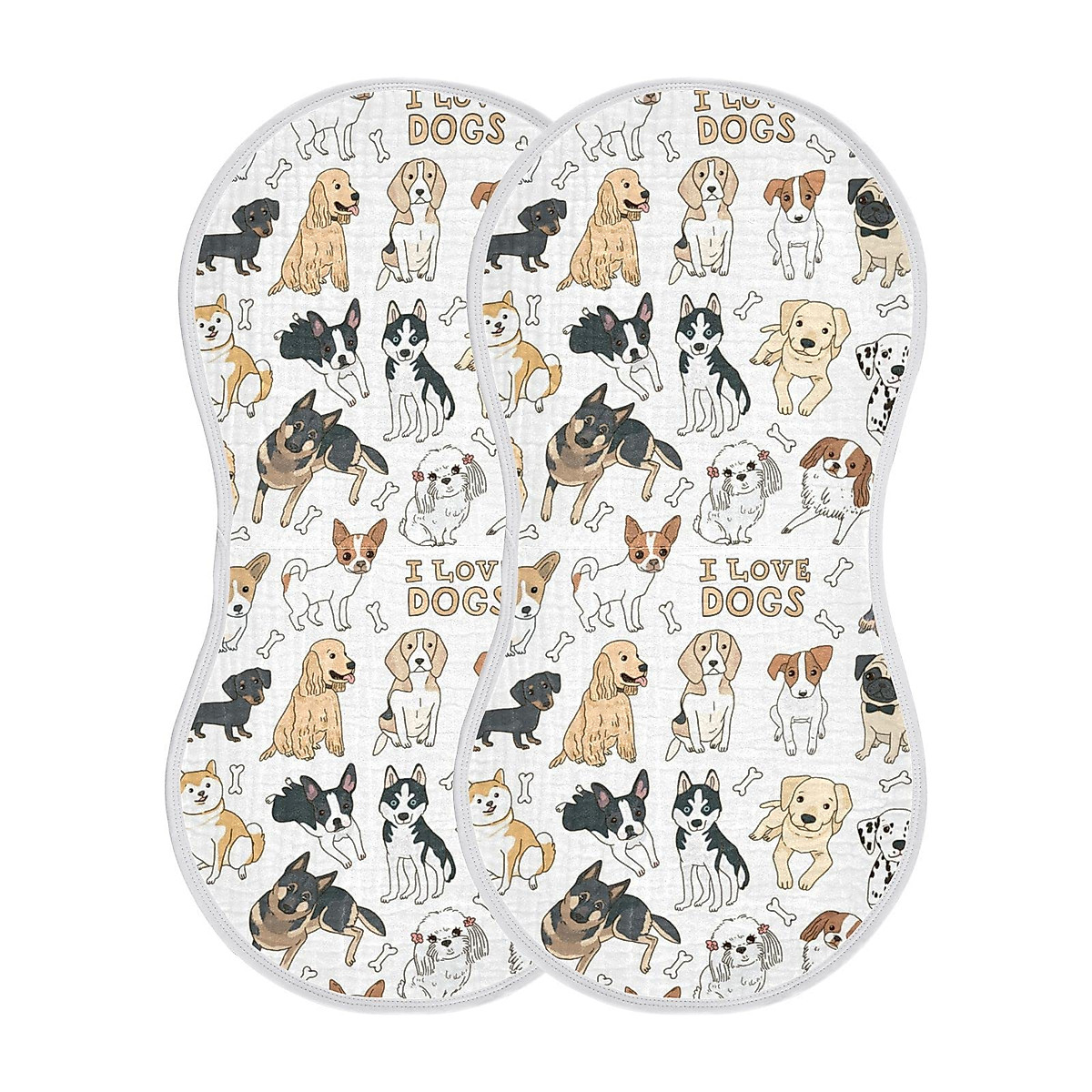 Kigai Cute Puppy Muslin Baby Burp Cloth, Super Soft Absorbent Cotton Burp Rag Baby Bibs Washcloth Face Towel for Newborn Boys Girls Registry Gift, 2 Packs