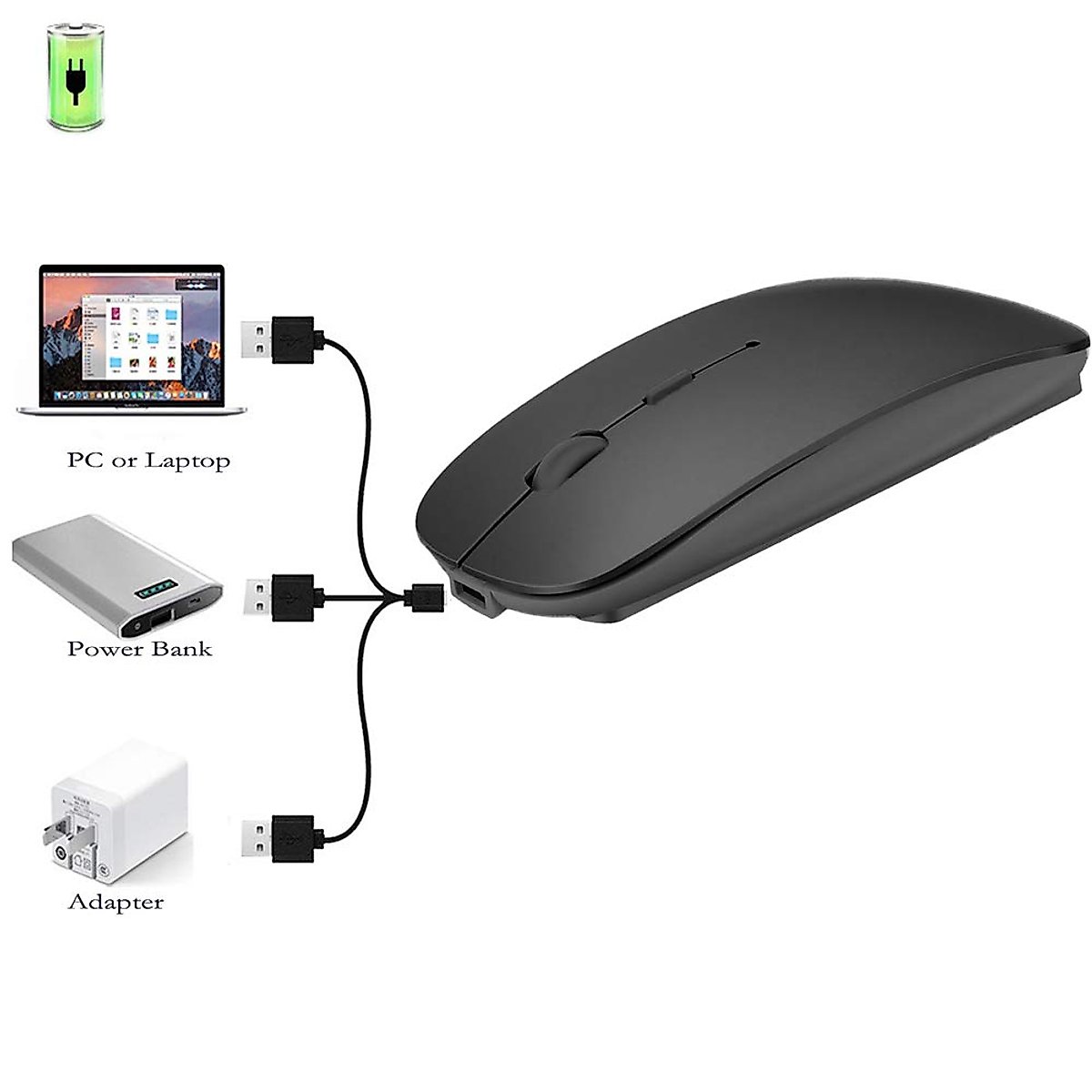 KLO 4 Modes Rechargeable Bluetooth Mouse/Bluetooth 3.0/5.2+USB-2.4G/Type-C,Bluetooth Mouse for MacBook pro/MacBook air/Laptop/iMac/ipad/Notebook/pc（BT/USB-C Black）