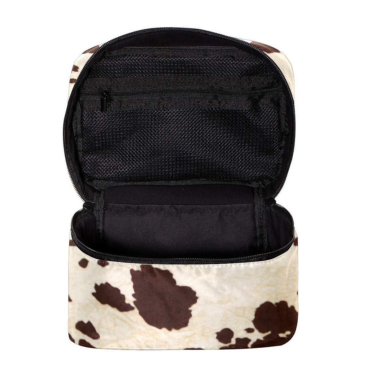 Women Large Professional Travel Makeup Bag Pouch with Big Cow Fur Print Pattern Print,Portable Train Cosmetic Case Organizer for Cosmetics Makeup Brushes Toiletry Jewelry Digital Accessories