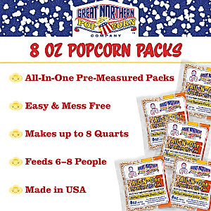 Matinee Popcorn Machine and Cart – 3 Gallon Popcorn Popper, 8oz Kettle, Warmer, and 5 All-In-One Popcorn Packs by Great Northern Popcorn (Red)