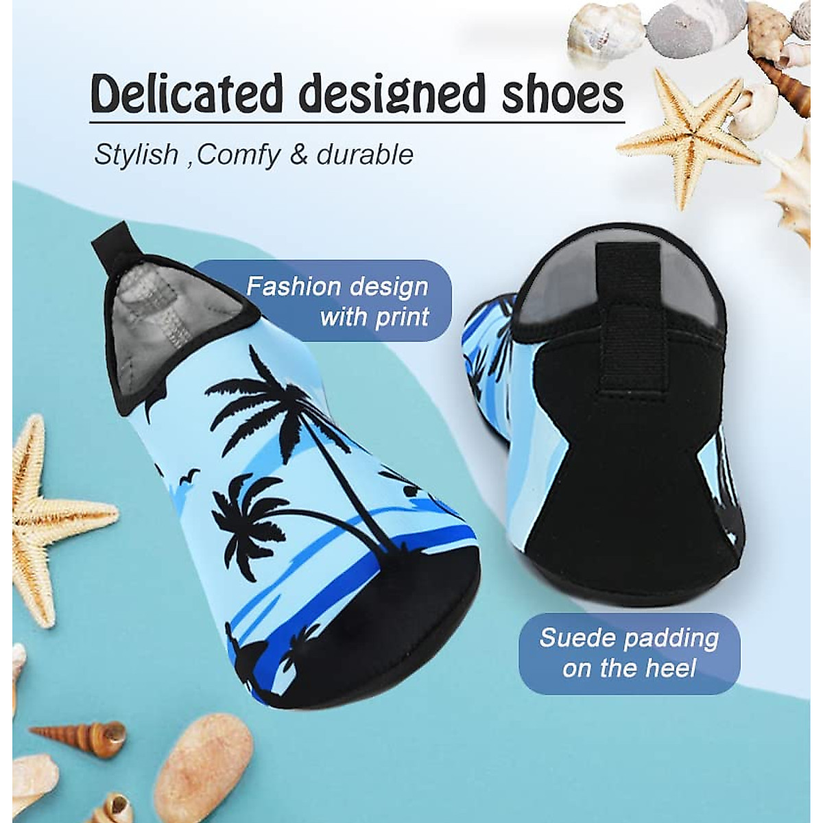 Women's Water Shoes Aqua Socks for Outdoor Beach Swim Surf Yoga Exercise Beach Swim Barefoot Sports Shoes(Beach02, 10-11)