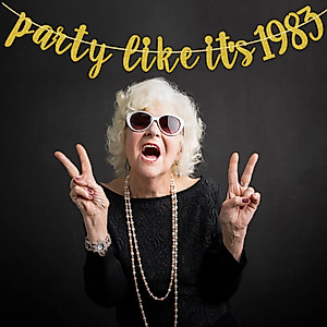 Party Like It's 1983 Banner, 41st Birthday Anniversary Party Decorations, Back in 1983 Birthday Decoration, Pre-Strung, Gold Glitter