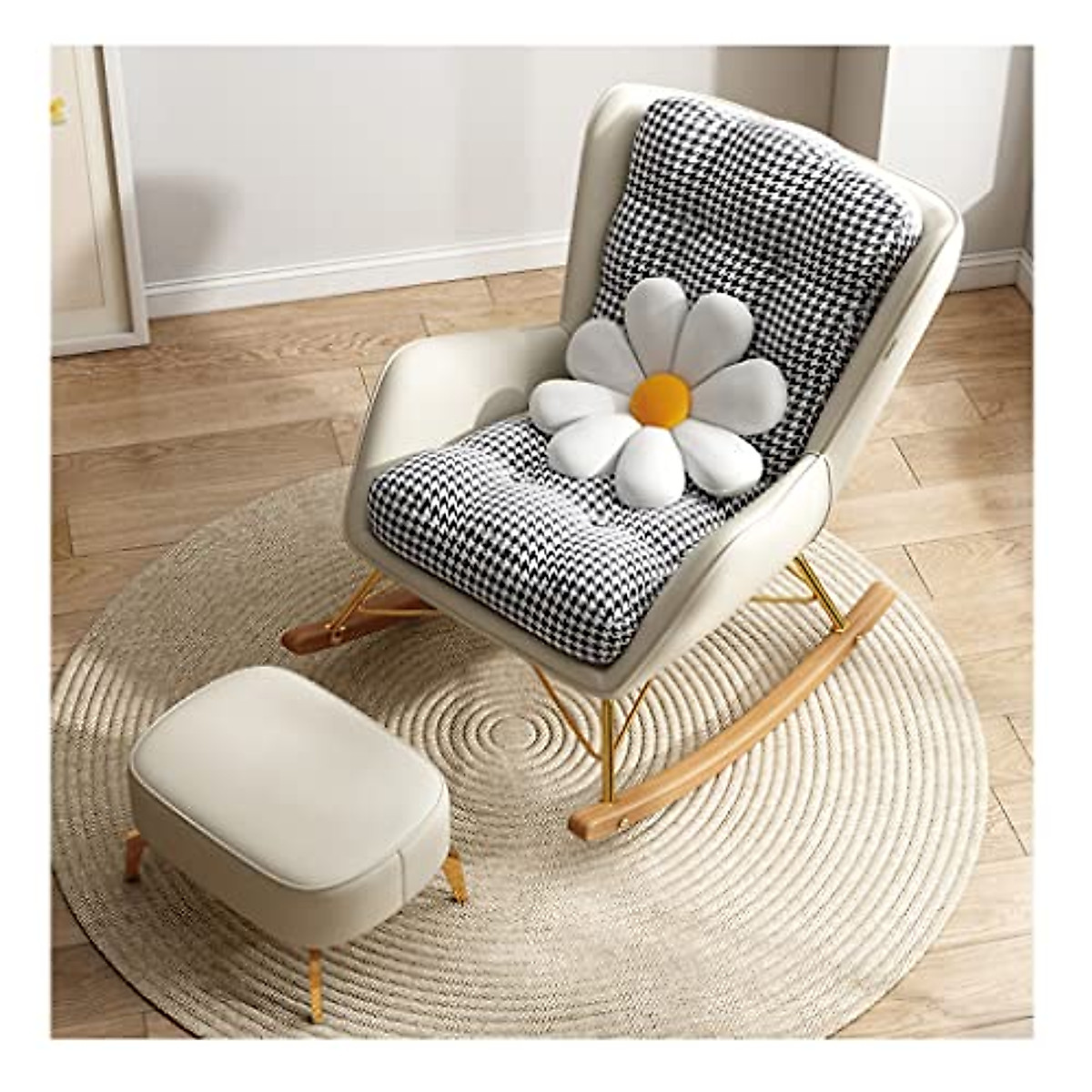 Accent Chairs For Living Room，Patio Rocking Chair,Leisure Sofa Rocking Chair and Footstool，Rocking Chair Outdoor Patio And Porch Seating，The Seat Cushion Is Removable And Washable(Color:Beige A)