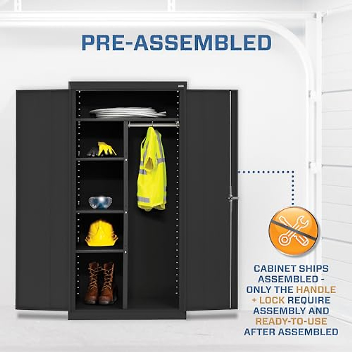 Sandusky Lee CAC1362472-09 Combination Garage Storage Cabinet, Steel Utility Cabinet with Adjustable Shelves, 72" H, Black