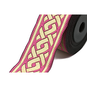 11 Yards Spool 1.37" Pink & Gold Celtic Knot Jacquard Ribbon Sewing Trim Upholstery Fabric Costume Embellishment Woven Trimming 35069