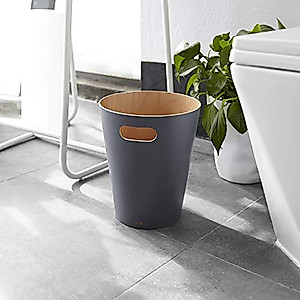Umbra Woodrow, 2 Gallon Modern Wooden Trash Can Wastebasket or Recycling Bin for Home or Office, Dark Gray