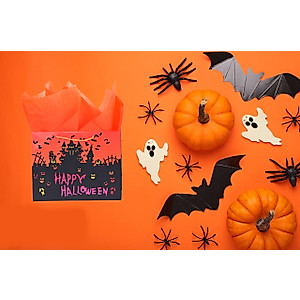 Lyforpyton 2 Pack Large Halloween Bags with Tissue Paper and Card 12.6" Trick or Treat Gift Bags for Halloween