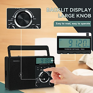 Retekess TR635 AM FM Radio with External Antenna Jack, Portable Shortwave Radio with Best Reception, Backlight LCD Display, Time Setting,Battery Operated or AC Power,Earphone Jack for Gift,Elder,Home