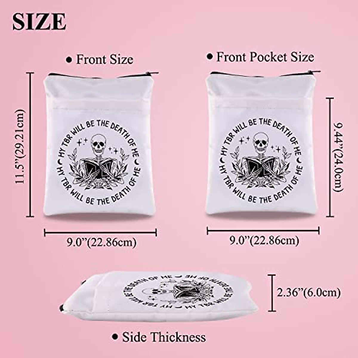 G2TUP My T-B-R Book Will Be The Death of Me Book Sleeve Book Lover Book Covers Bookish Gift Skeleton Book Zipper Book Protector to Be Read Halloween Gift (Be The Death of Me BS)