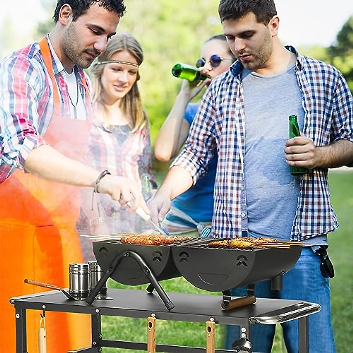 Outdoor Grill Table with Storage for Patio,Double-Shelf Movable Kitchen Cart Island Table on Wheels,20" x 30" Multifunctional Commercial Kitchen BBQ Food Prep Worktable for Grill (Double Layer Black)