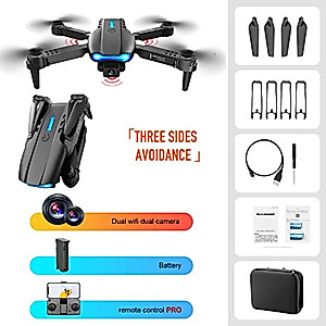 Dual 1080P HD FPV Camera Remote Control Mini Drone - 2.4G WiFi Start Speed Adjustment Altitude Hold Headless Mode Foldable RC Quadcopter Toys Gifts for Adults Beginners Kids (Black)