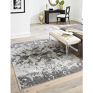 Unique Loom Metro Collection Area Rug (6' 1" x 9' Rectangle, Light Gray/ Gray)