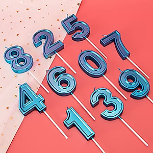 UVTQSSP 3.94 Inch Blue Oversized Large Number Candles Happy Birthday Candles Glitter Cake Topper Decoration for Party Wedding Anniversary Celebration Supplies Kids Adults (Shape 4 Blue)