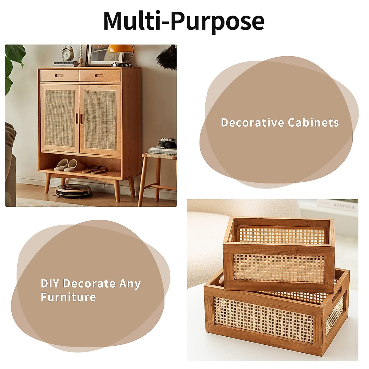 24" Width Natural Square Cane Webbing 5Feet, Rattan Webbing Roll for Caning Projects, Woven Open Mesh Cane for Furniture, Chair, Cabinet, Ceiling, Bed