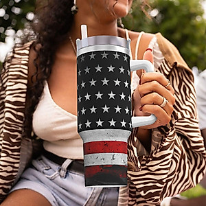 deaokluy 40 OZ American Flag Ice Bully Cup with Handle Straw Lid, Double Wall Stainless Steel Tumbler Travel Coffee Cup, Retro Insulation and Cooling Cup for Christmas Birthday Present