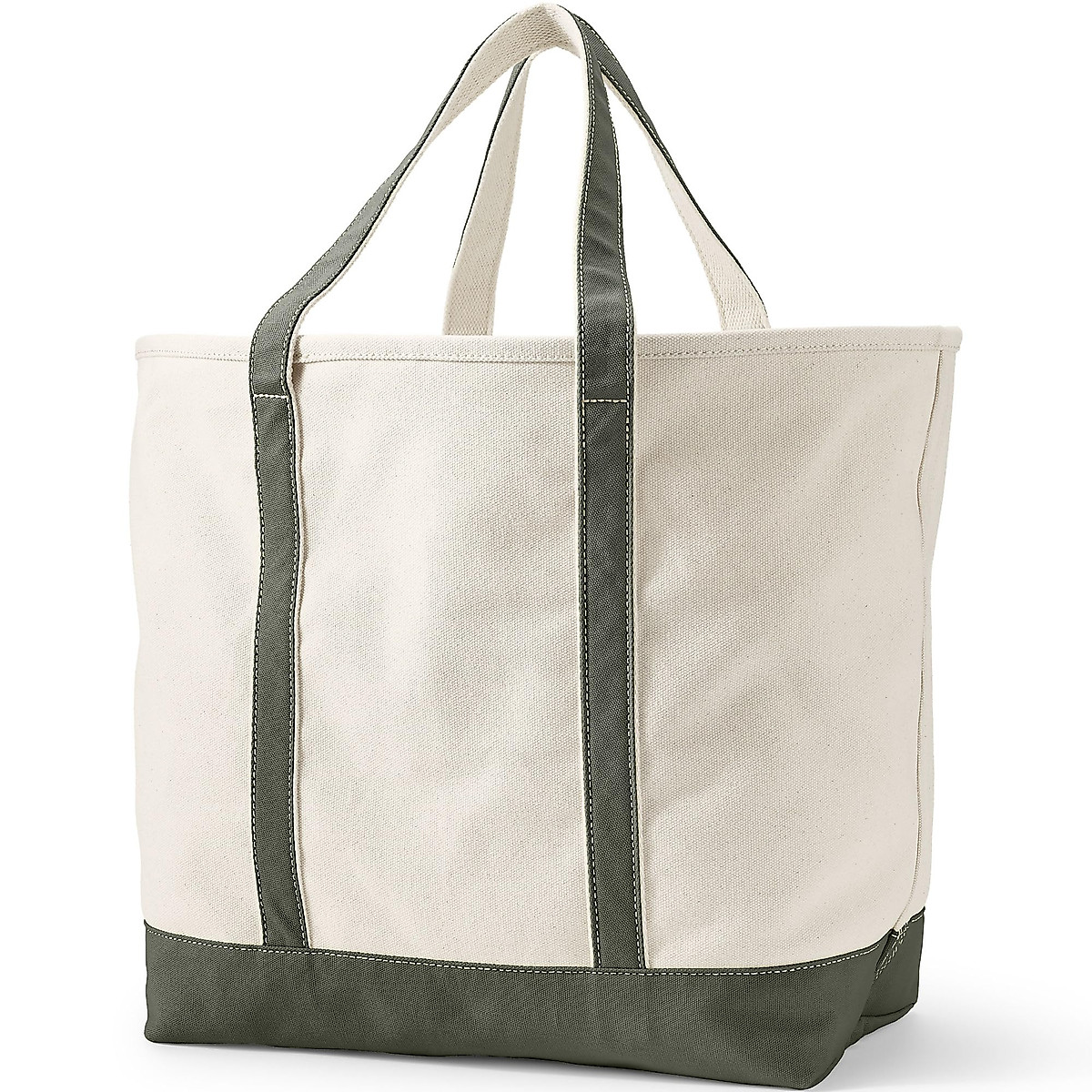 Lands' End Natural Open Top Canvas Tote Natural/dark Olive Green Large
