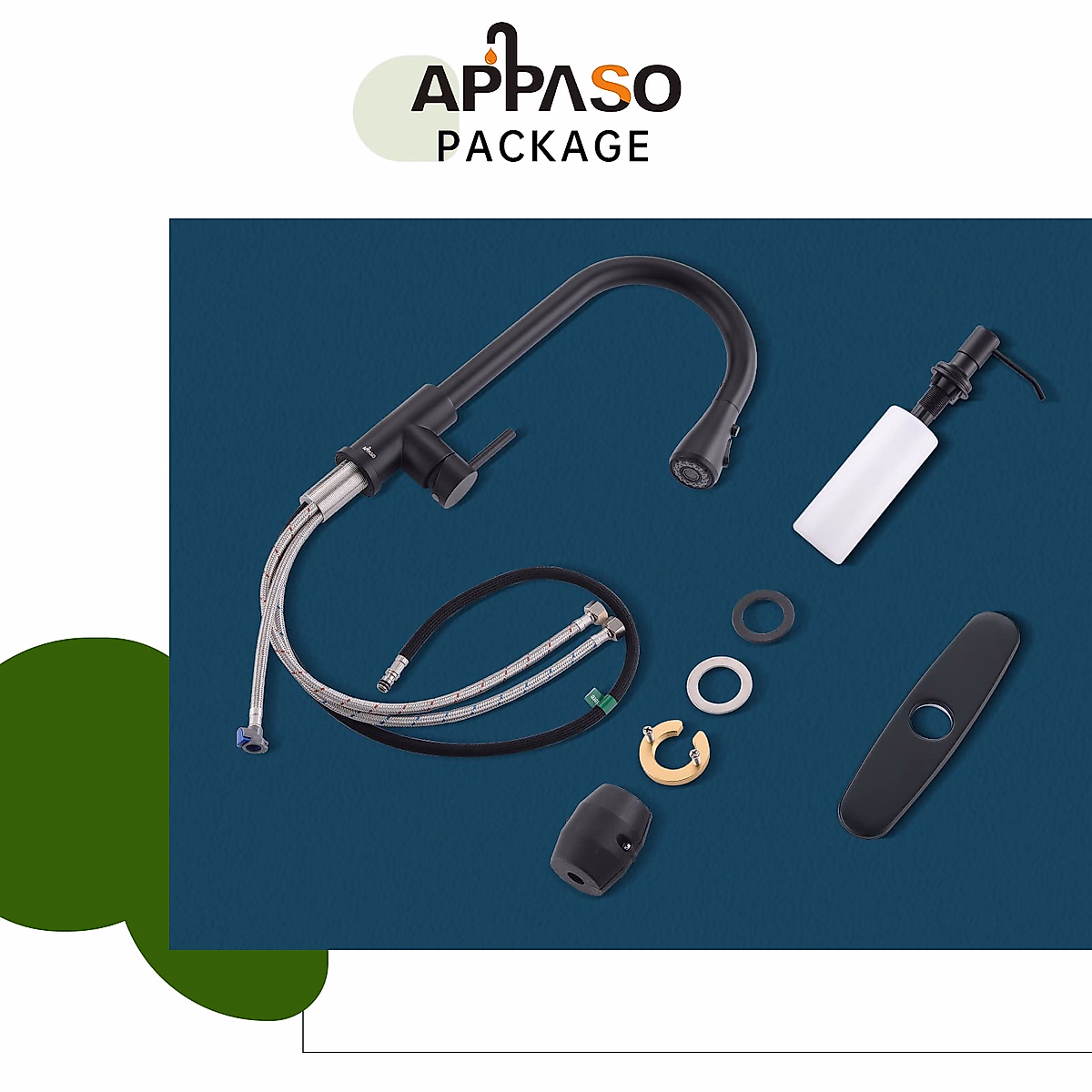 APPASO Black Kitchen Faucet with Soap Dispenser, Modern RV Kitchen Sink Faucet with Pull Down Sprayer 3 Modes, Solid Stainless Steel Faucet Kitchen Matte Black for Bar Sink, High Arc & Single Handle