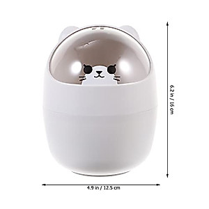 Veemoon Kitchen Trash Bin Table Trash Can Mini Wastebasket Cartoon Bear Design Compost Bin Easy Clean Countertop Plastic Garbage Can for Bathroom Vanity Countertop Grey Recycling Bins Trash Bin