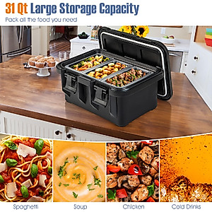 COSTWAY Insulated Food Pan Carrier, 31 Qt Catering Hot Box w/ 3 Food-grade Pans, Side Handles, Locking Buckles, Commercial Stackable Food Warmer for Family Gathering Buffets Canteen Restaurant (1)