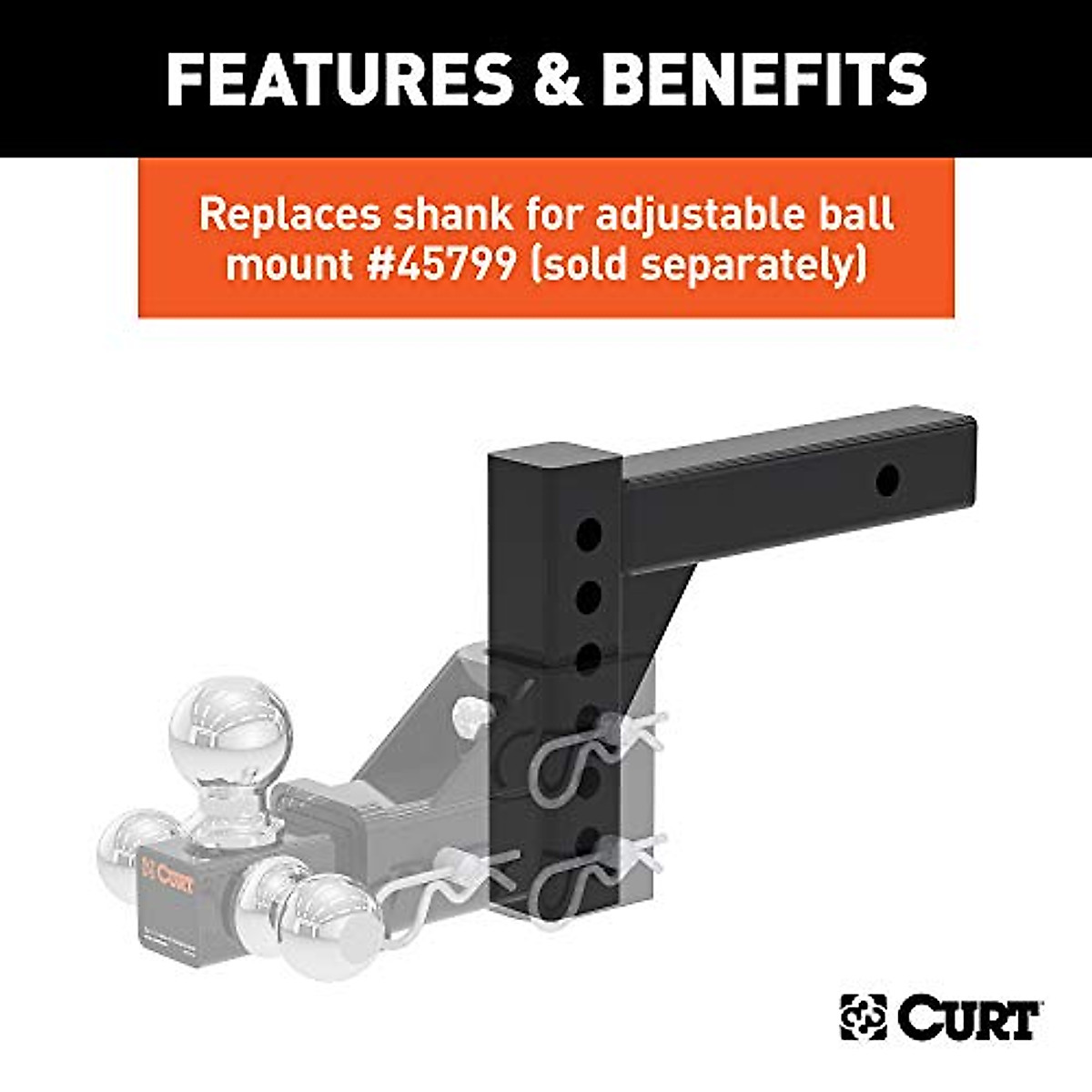 CURT 45059 Replacement Shank for Adjustable Trailer Hitch Ball Mount #45799 or #45049, Fits 2-Inch Receiver