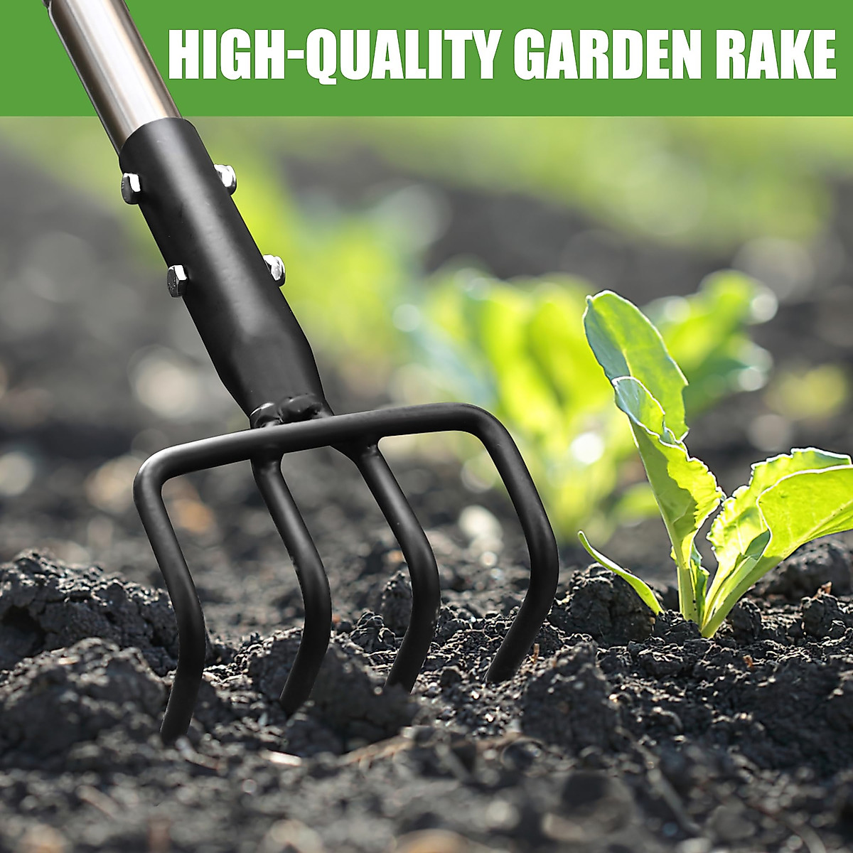 BARAYSTUS Long Hand Cultivator, Carbon Steel & Stainless Steel Tiller Cultivator, Garden Cultivator with Telescopic Handle and Soft Handle Cover, Hand Tiller for Digging Loosening Weeding