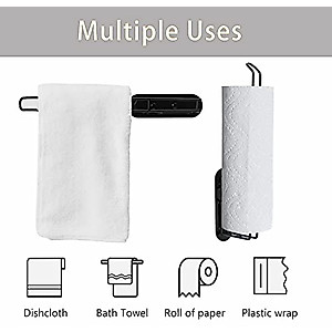 Paper Towel Holder Under Cabinet Mount - Self Adhesive Napkin Roll Holder Stick on Wall, Stainless Steel Black